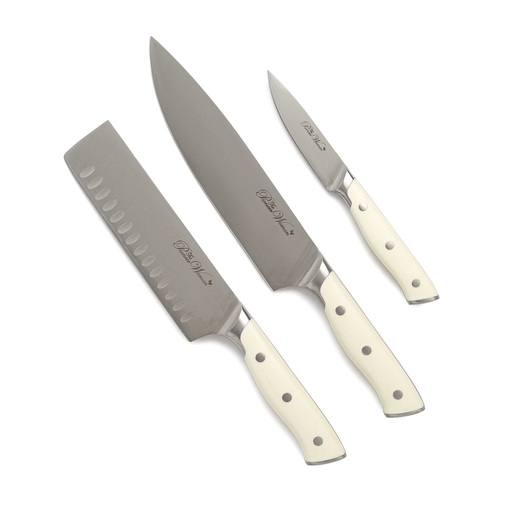 The Pioneer Woman 3 Piece Stainless Steel Knife Bundle Set, Linen ...