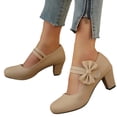 Women's Mary Jane Heels with Chic Bow Retro Round Block High Heel ...