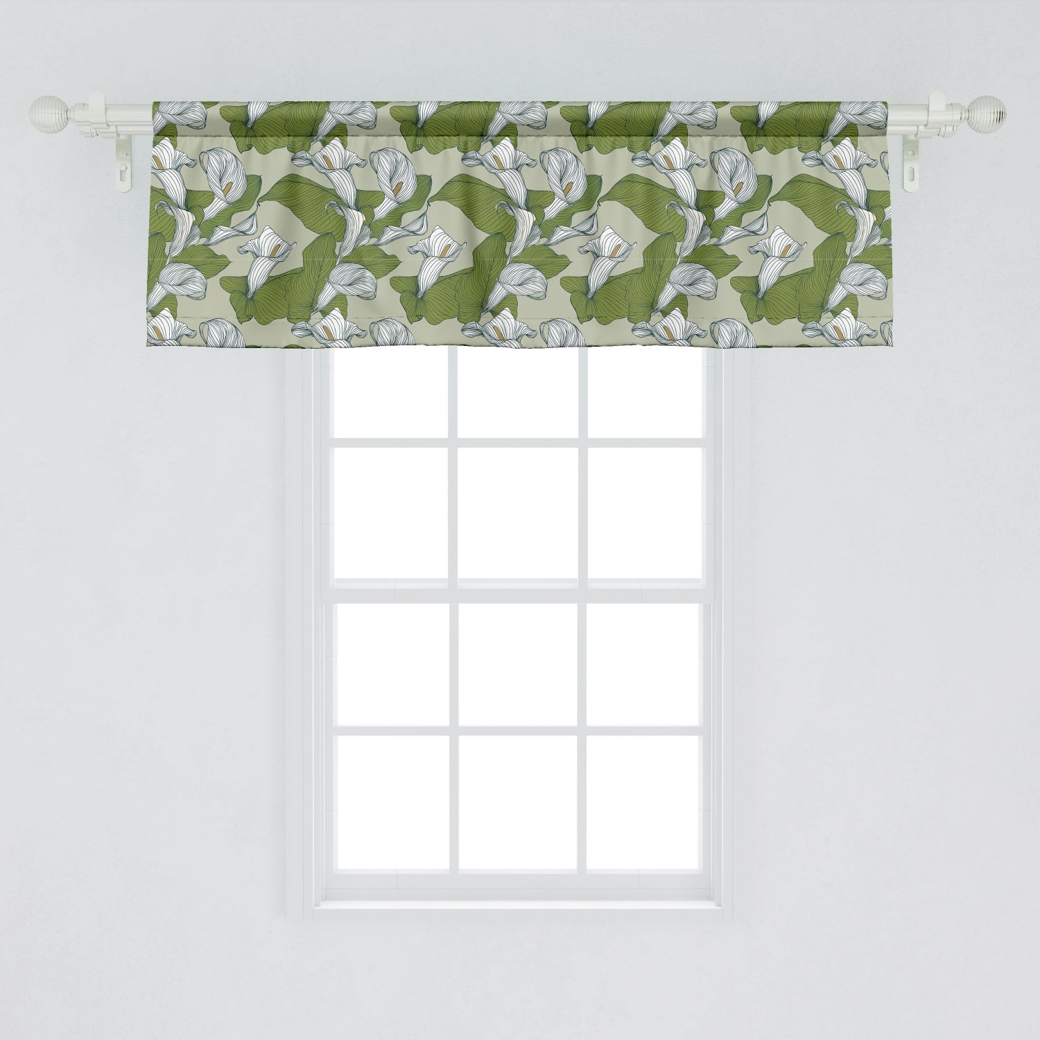Ambesonne Green and White Window Valance, Abstract Calla Lily Flowers ...