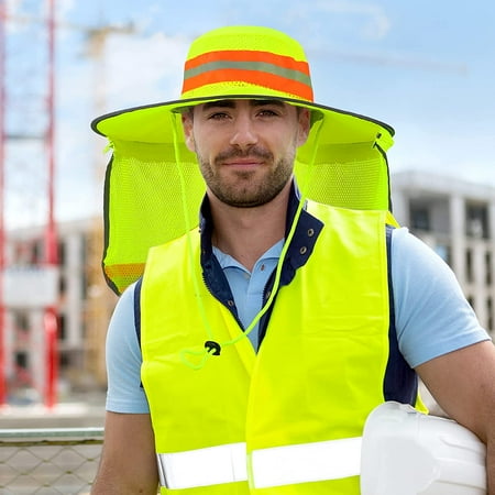 2 Pieces High Visibility Reflective Sun Hat with Wide Brim Neck Flap ...