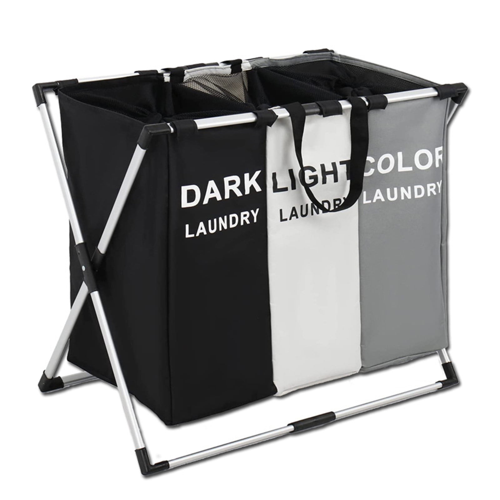 Lolmot Laundry Baskets For Bedrooms Aluminum Rack Three Compartment Household Laundry Bag Toy Clutter Bag Laundry Basket - Foldable Storage Ideal For