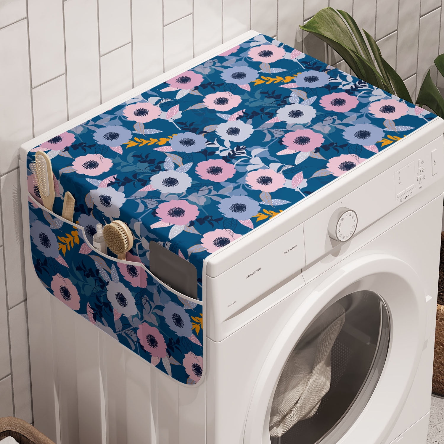 Floral Washing Machine Organizer, Pastel Colored Blooming Flowers and ...