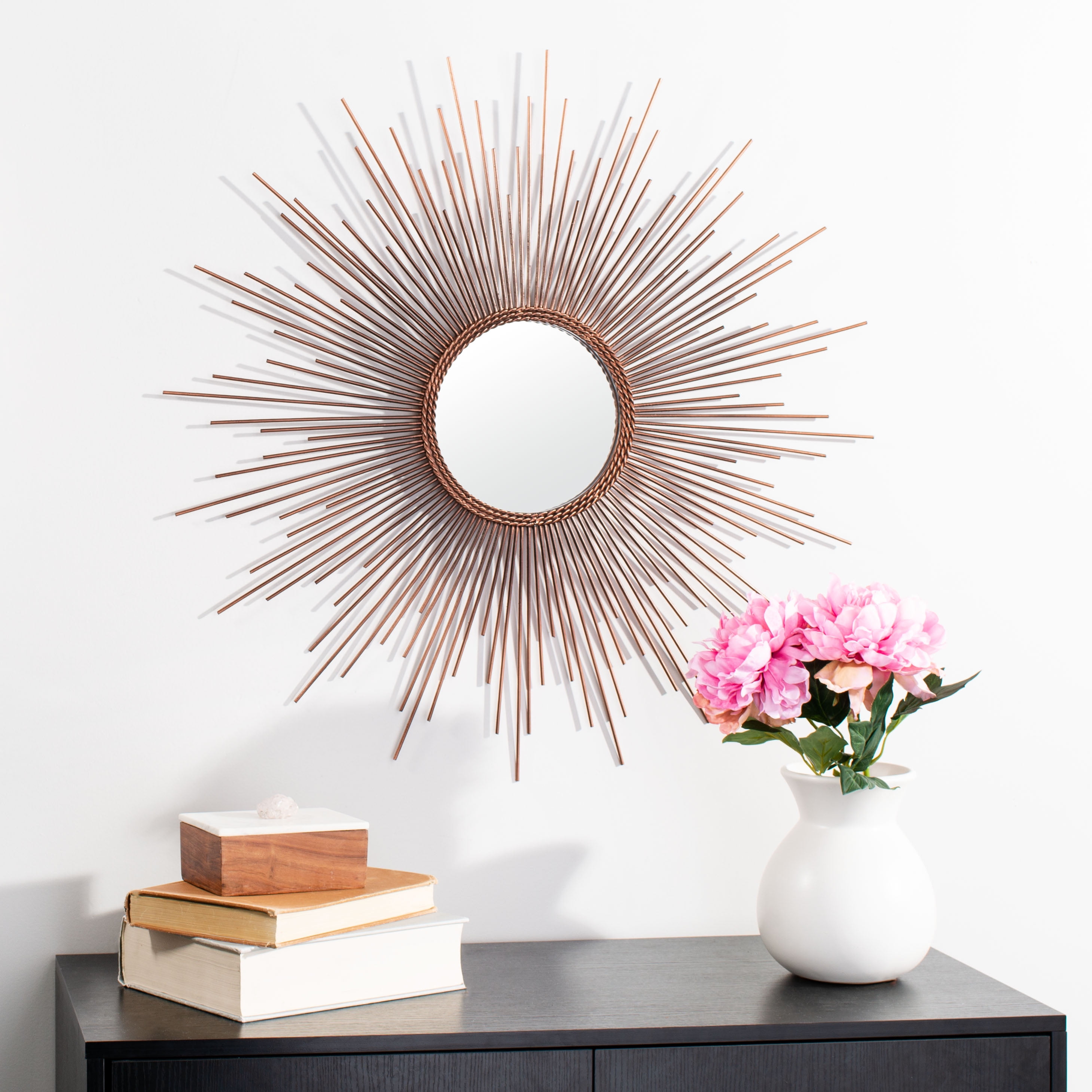 Safavieh Genevieve Radiant Lines Round Sunburst Mirror, Copper ...