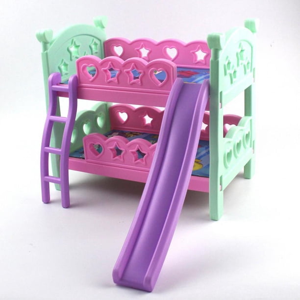 Cute Doll House Furniture Bunk Bed Pretend Play Toy Smooth Surface ...