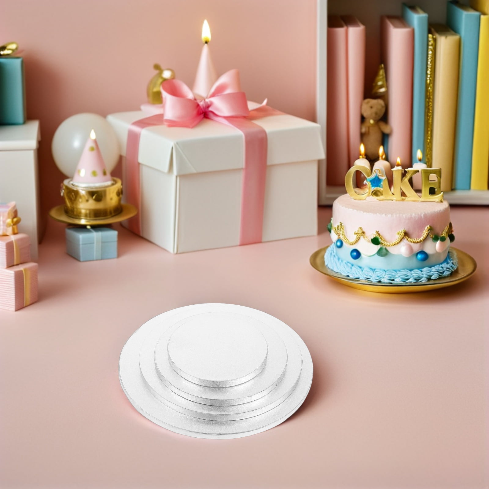 Honmeet 8pcs Cake Base Boards Silver Cardboard Rounds Multipurpose Cake And Pastry Display For Kitchen 12.1x11.8x0.3in