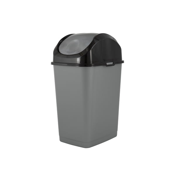 Superio Mini Plastic Trash Can with Swing Top Lid Grey/Black 1.25 Gal ...