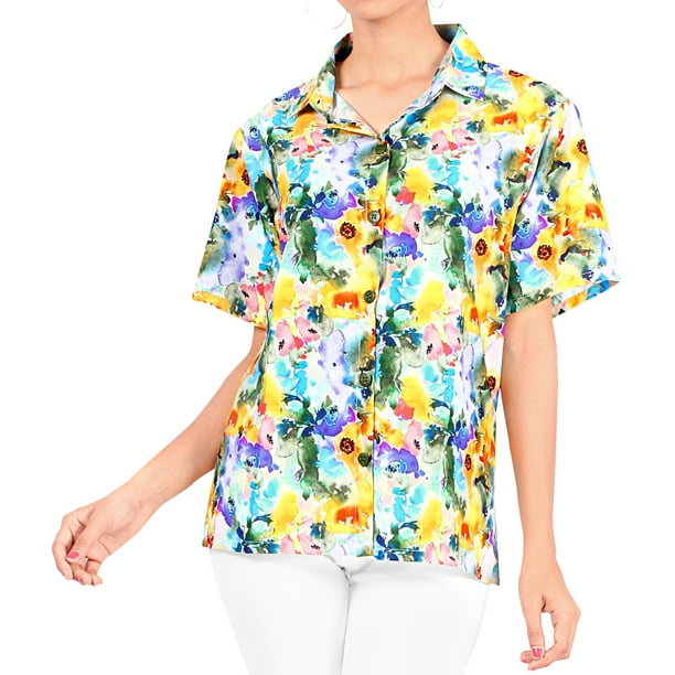 La Leela La Leela Womens Tropical Aloha Hawaiian Shirt Camp Blouse