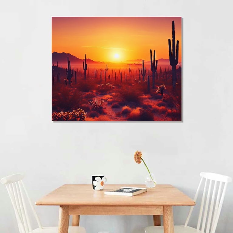 Arizona Sunset Paintings On Canvas Desert Sunset Landscape Wall Art: