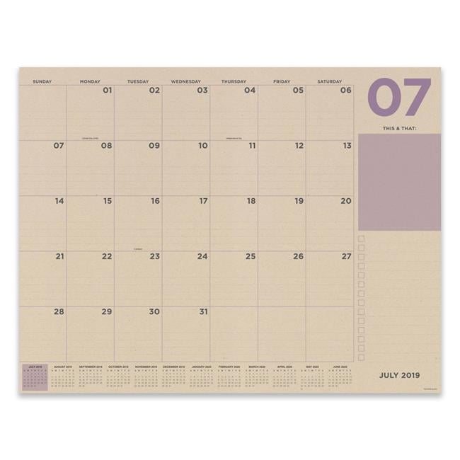July 2019 - June 2020 Kraft Numeric Large Desk Pad Monthly Calendar ...