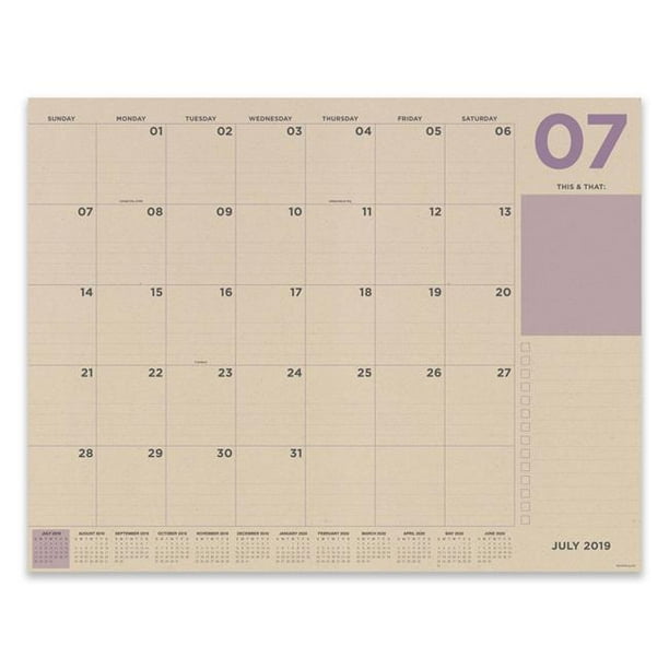 July 2019 - June 2020 Kraft Numeric Large Desk Pad Monthly Calendar ...