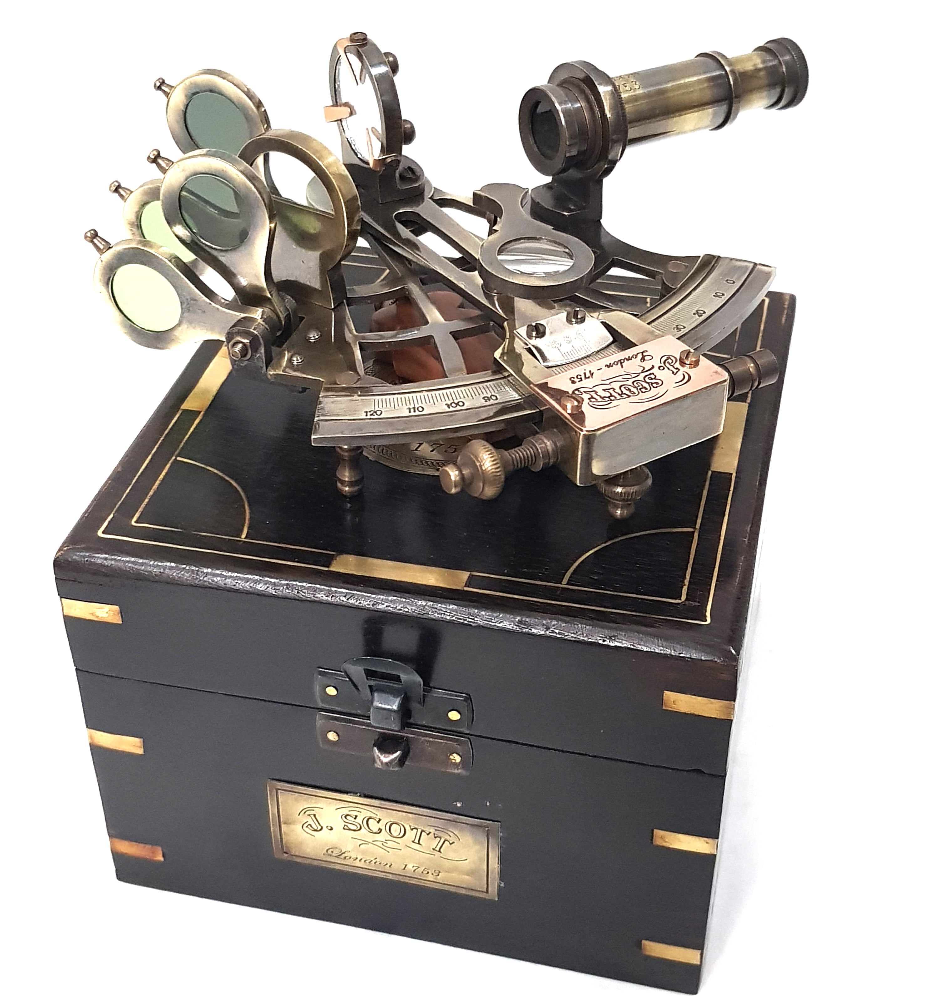 Vintage Brass Nautical Sextant Jscott London Antique Sextants With Box Educational Calibrated