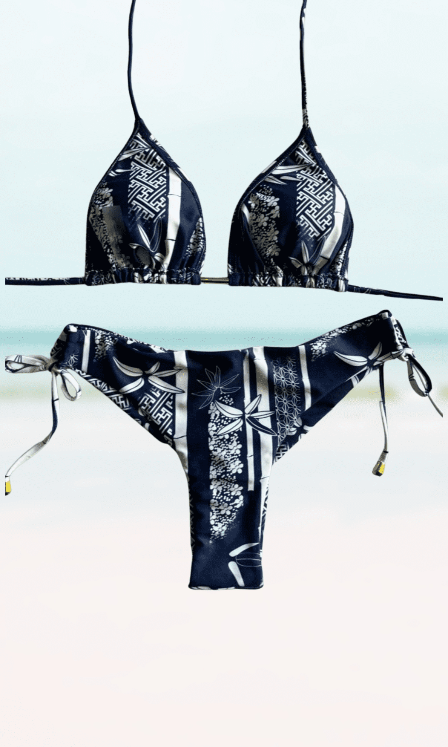 Meloriaswim Sexy Blue Printed Padded Lace Up Backless Bikini Sets