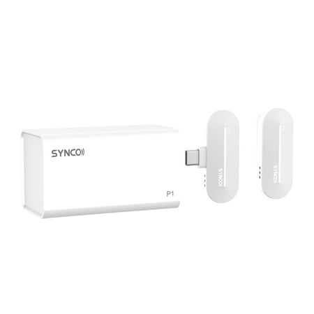 SYNCO P1T 2.4G Wireless Microphone System with Clip-on + Mini Type-C Receiver + Wireless ...