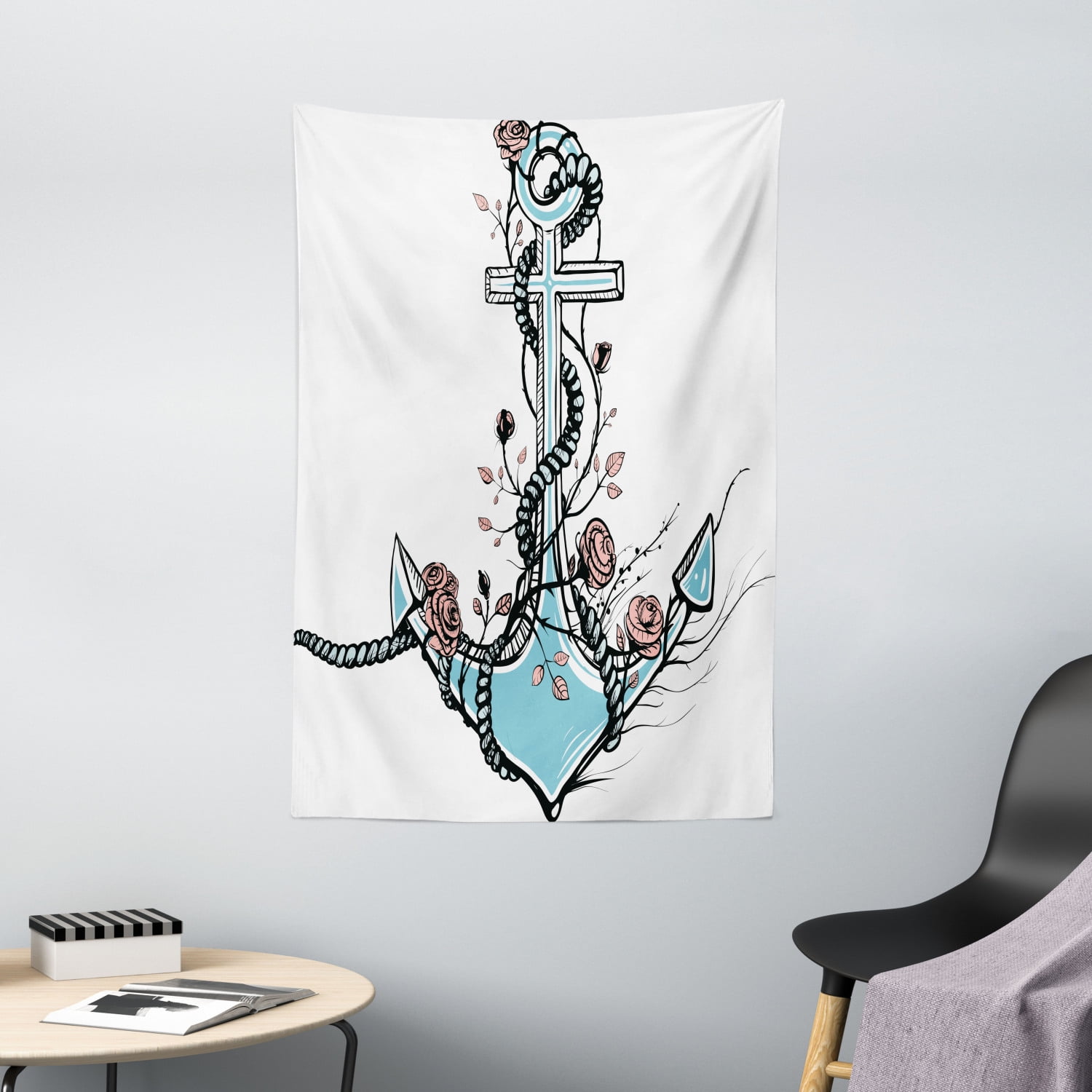 Anchor Tapestry, Romantic Boho Design Sketch of an Old Anchor with ...