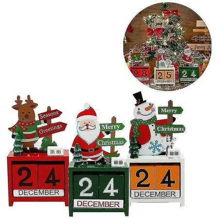 Christmas Calendar Date Countdown Ornaments Tabletop Blocks Xmas Desk ...