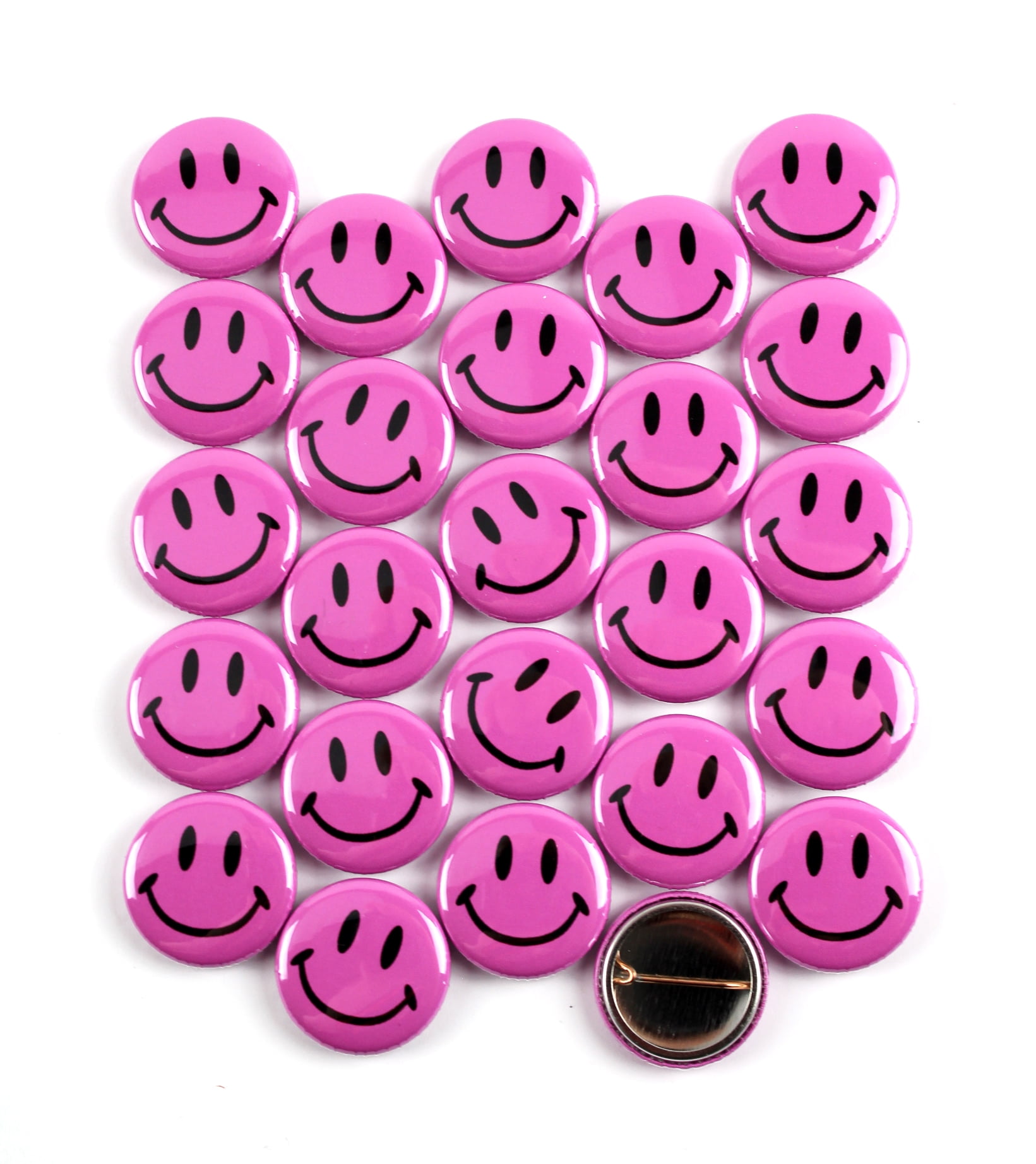 Classic Magenta Smiley Face Pinback Button Badges - 1 Inch - 25 Pack ...