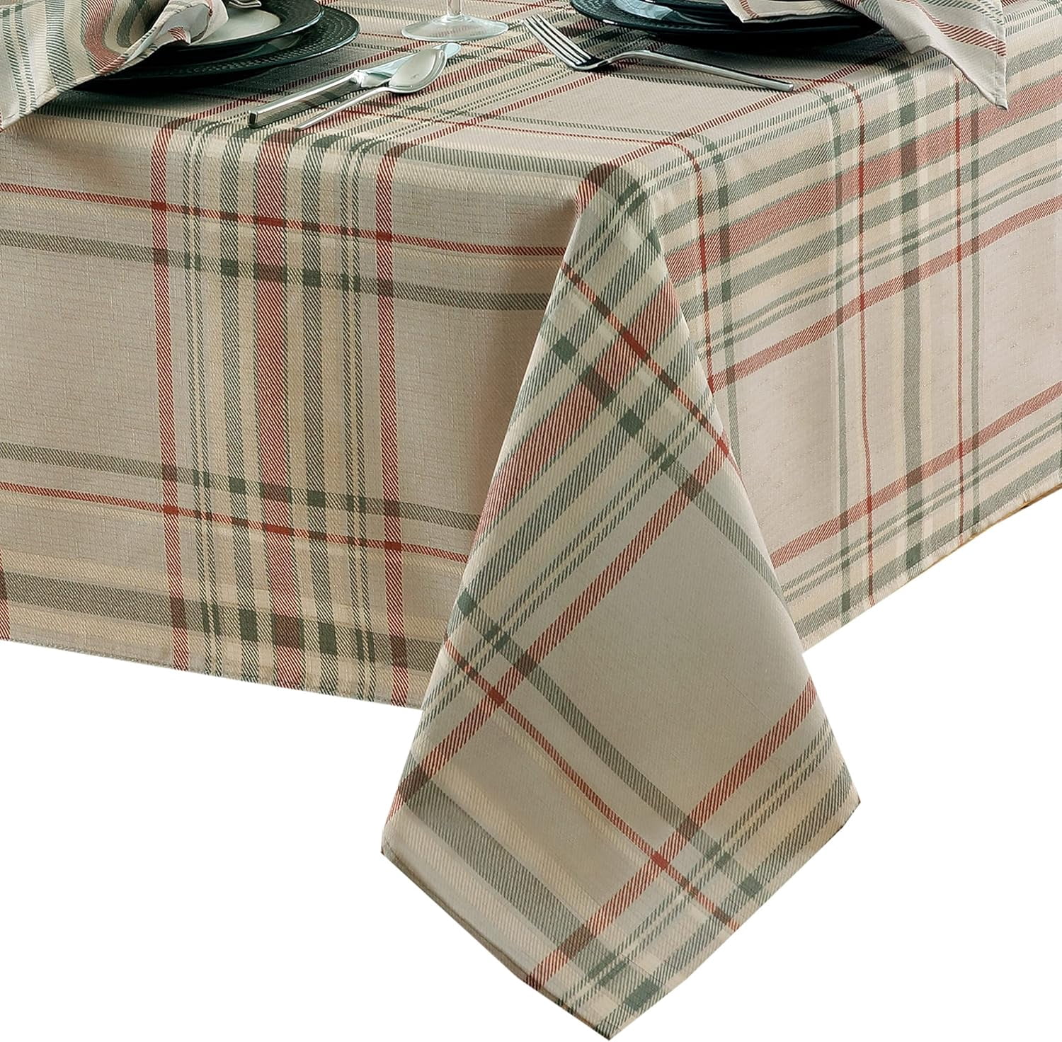 Table Cloth Oval Newbridge Rustic Plaid Tablecloth 60x84 Inch - Green ...