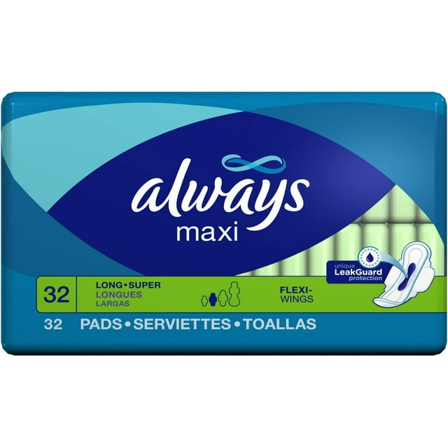 Always Maxi Pads Long Super With Flexi-Wings - 32 Pads.. - Walmart.com