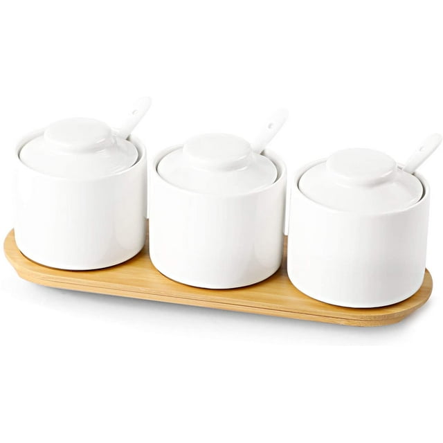 Ceramic Condiment Jar with Tray,Condiment Pot Spoon and Lid,Seasoning ...
