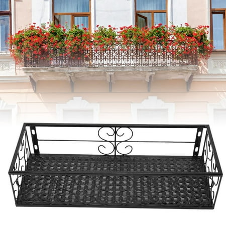 Iron Hanging Shelf Basket With Hooks, Balcony Hanging Baskets Railing ...