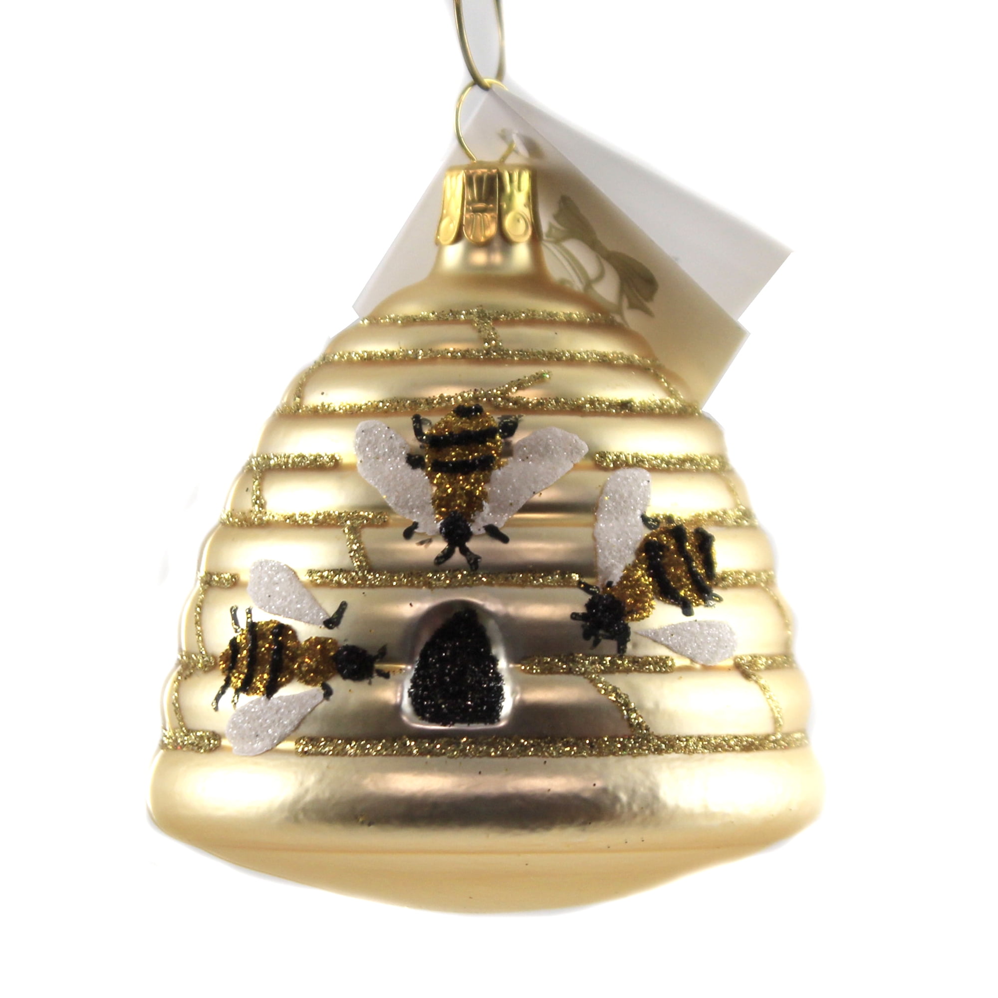 Golden Bell Collection Bee Hive W/ Gliitered Bees Ornament Czech Spring ...