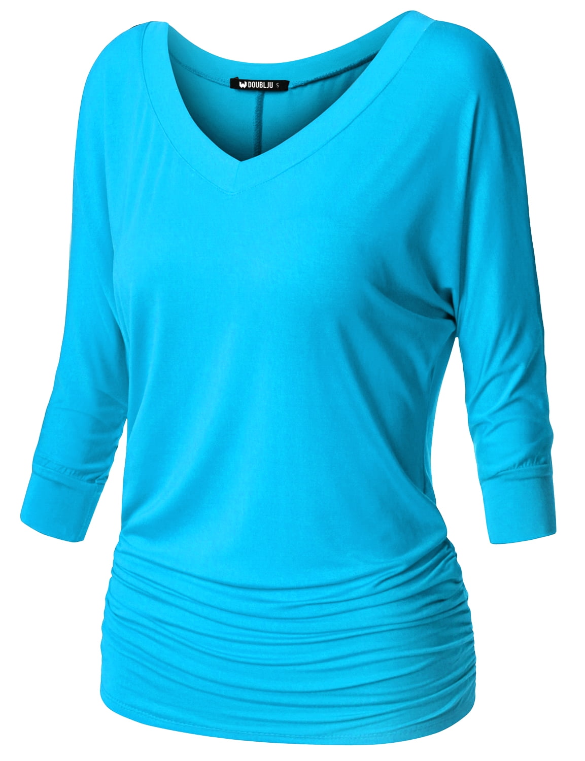 Thanth Womens Dolman Sleeves V-Neck Solid Shirring Drape Basic Tunic ...