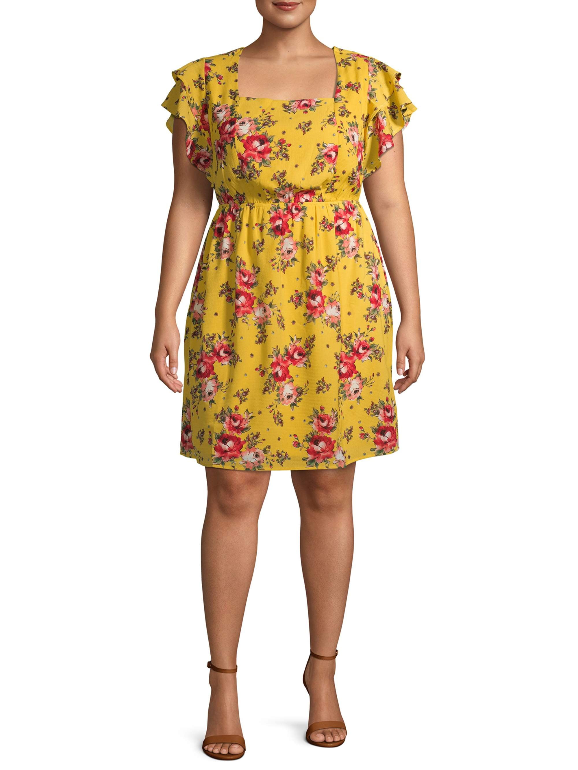 Monteau Monteau Womens Plus Size Woven Floral Dress With Layered
