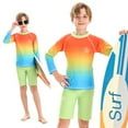 Boys Swimwear Set Summer Color Block Print Long Sleeve Rash Guard Swim ...