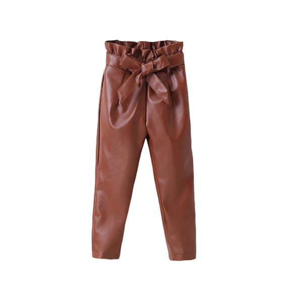 Qiylii Kid Girls PU Leather Pants Solid Color Toddler Trousers with ...