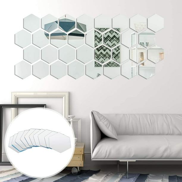 Miuline 48 Pieces Hexagon Removable Acrylic Mirror Setting Wall Sticker ...