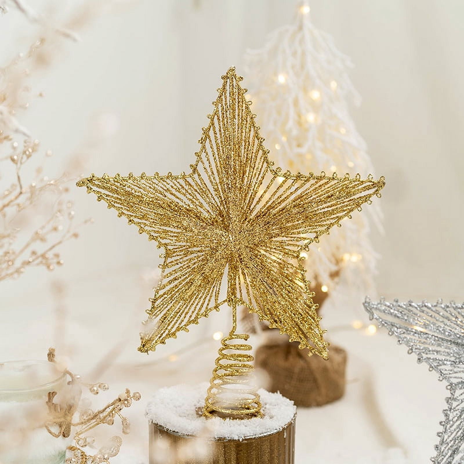 Estrella de árbol de Navidad de hierro con purpurina dorada, estrella ...