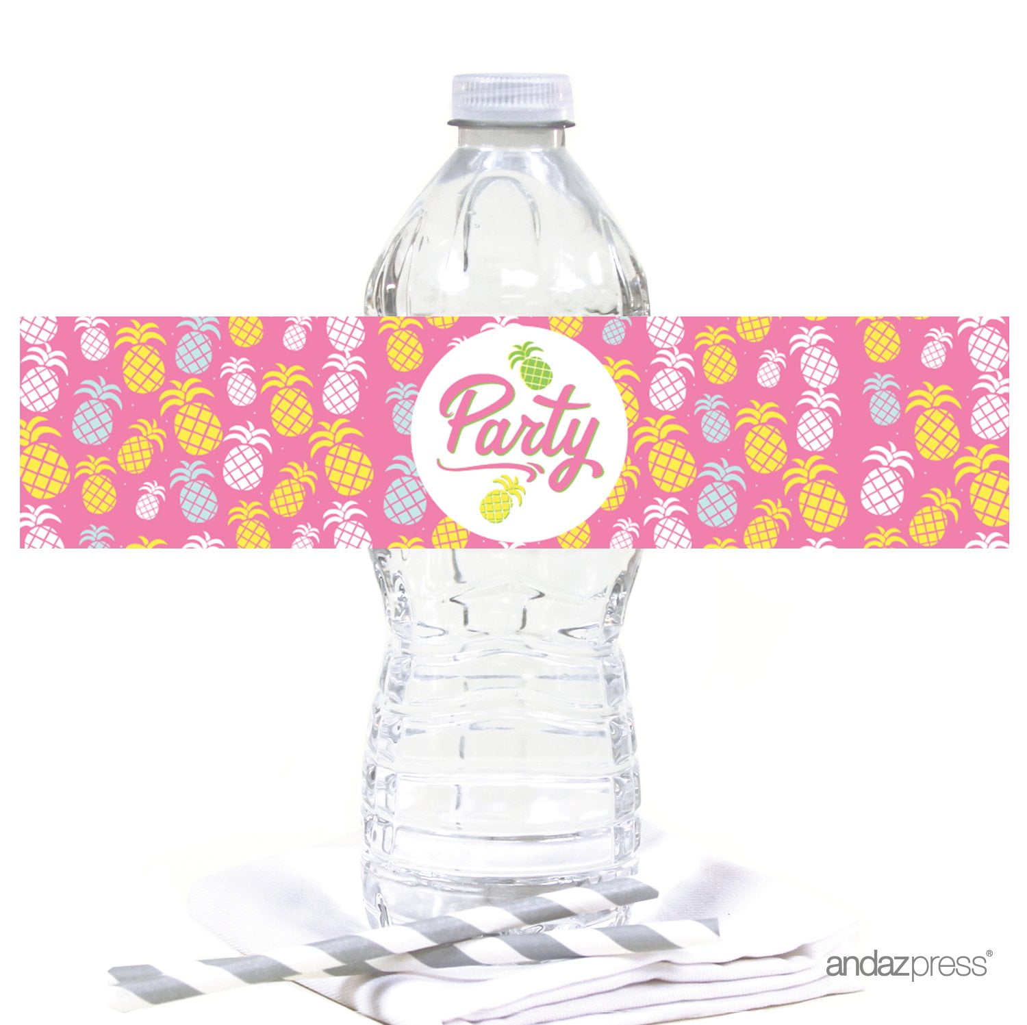 Birthday Water Bottle Label Stickers, Pink Flamingo and Pineapple Party ...