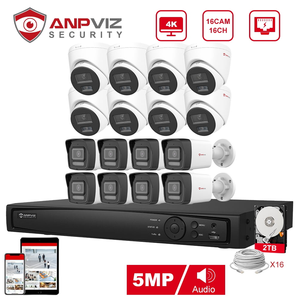 Anpviz 16CH 4K 5MP PoE Home Security Camera System, H.265+ NVR AI CCTV ...