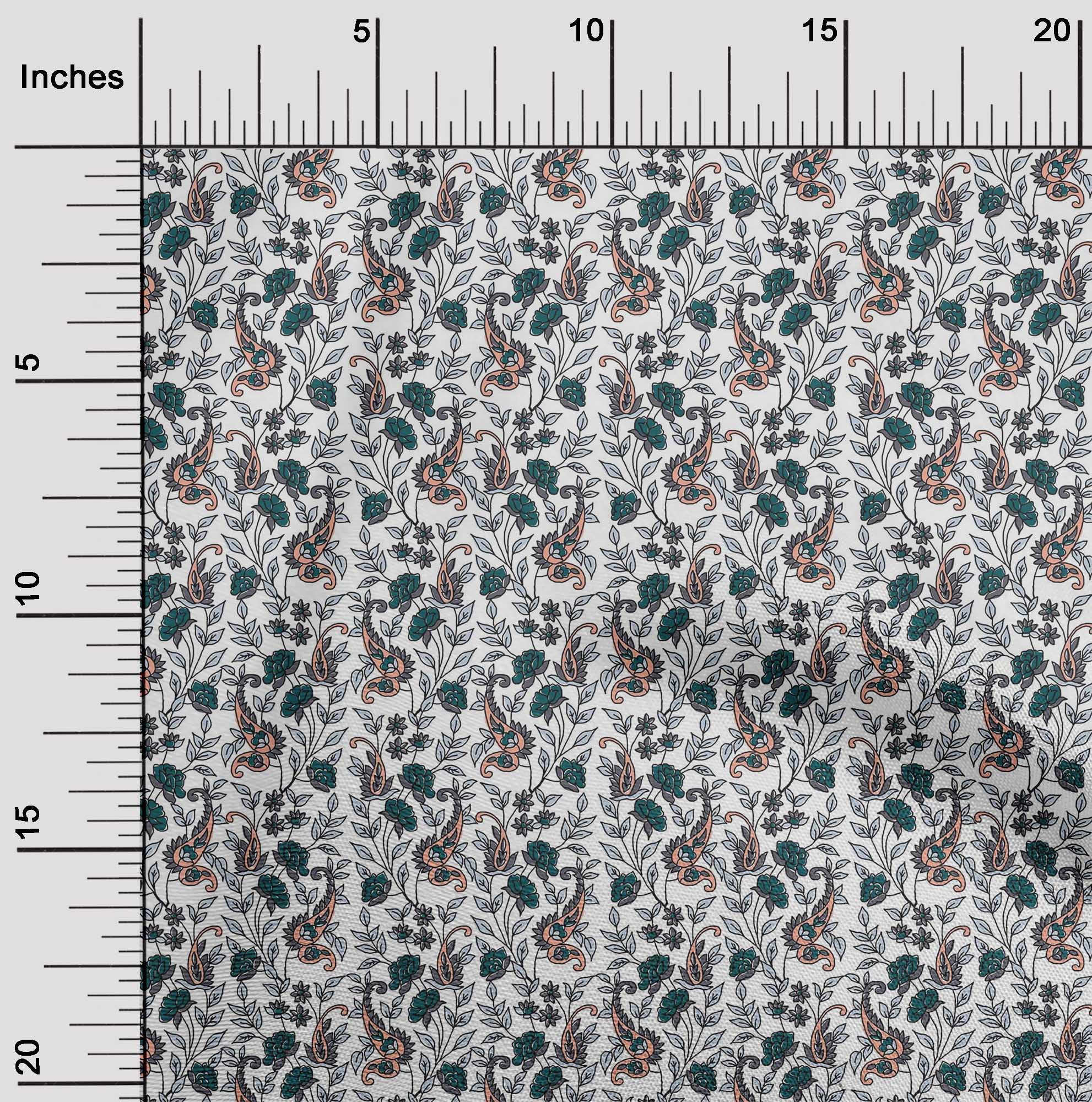 oneOone Silk Tabby Fabric Leaves|Floral & Paisley Block Print Fabric By ...
