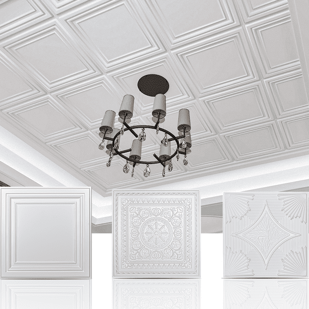 Art3d 12-Piece 24"x24" PVC Ceiling Tiles Glue up in White - Walmart.com