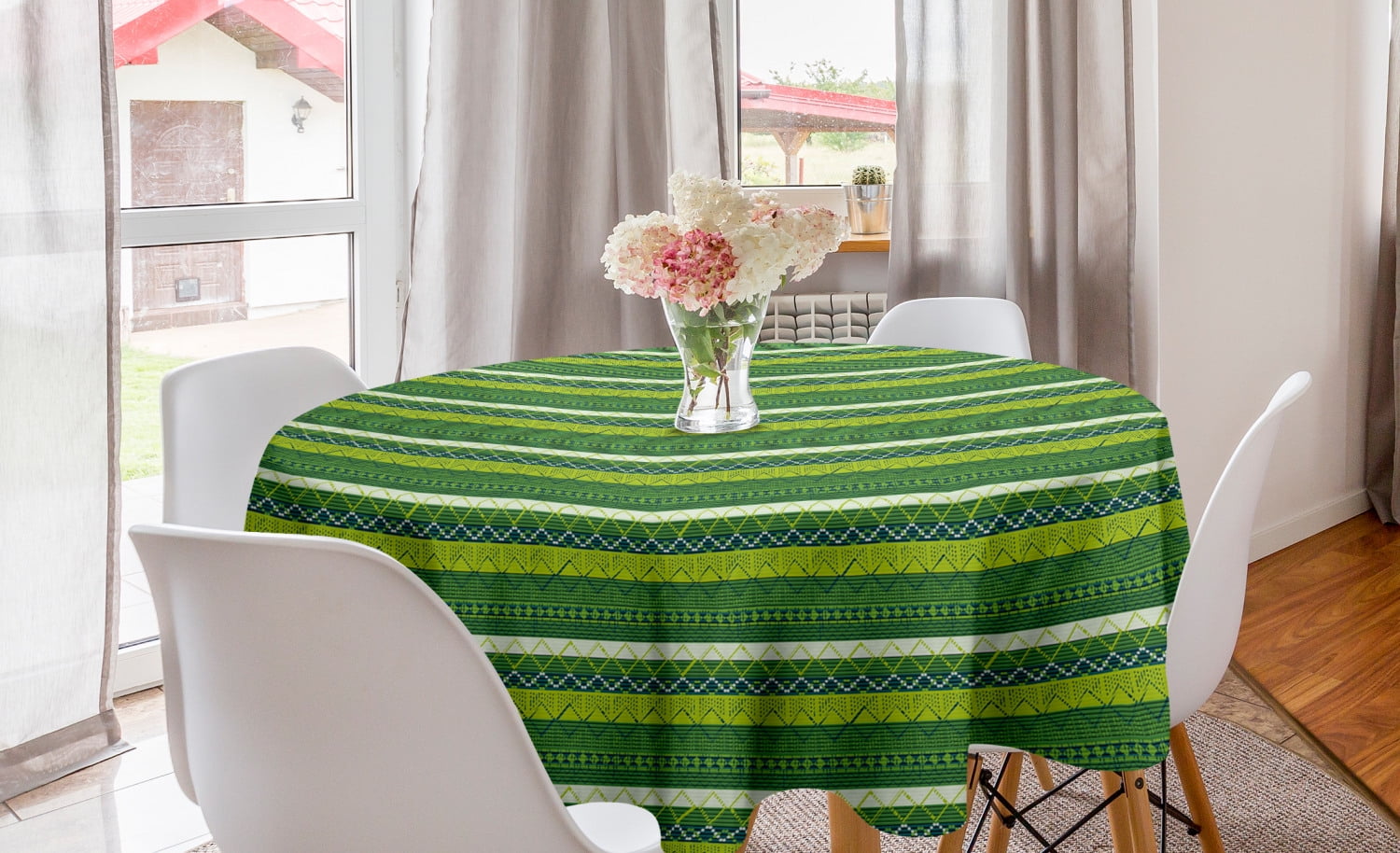 Aztec Round Tablecloth, Greenish Colors Motifs Modernized Look of ...
