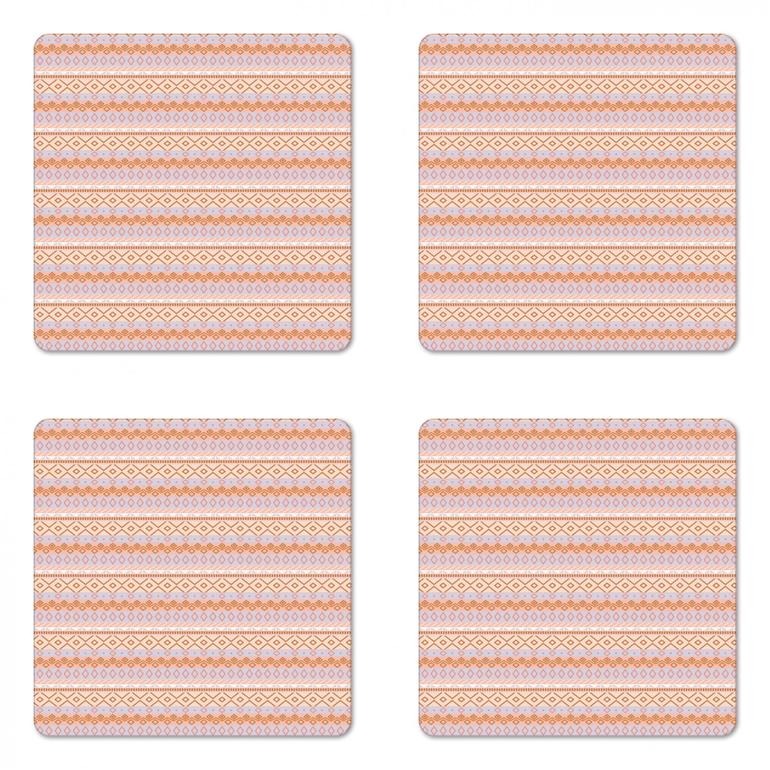 Tribal Coaster Set of 4, Horizontal Borders with Simple Rhombus Shapes ...