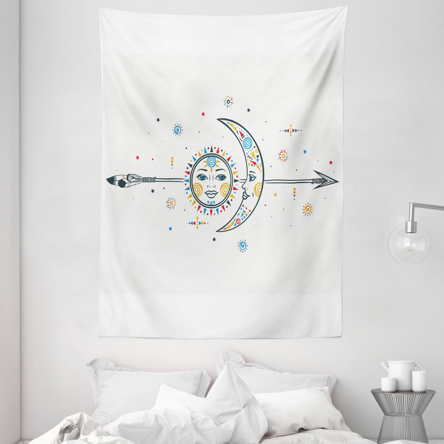 Aztec Tapestry, Ethnic Aztec Moon Sun with Spiral Vortex Stars Figures ...