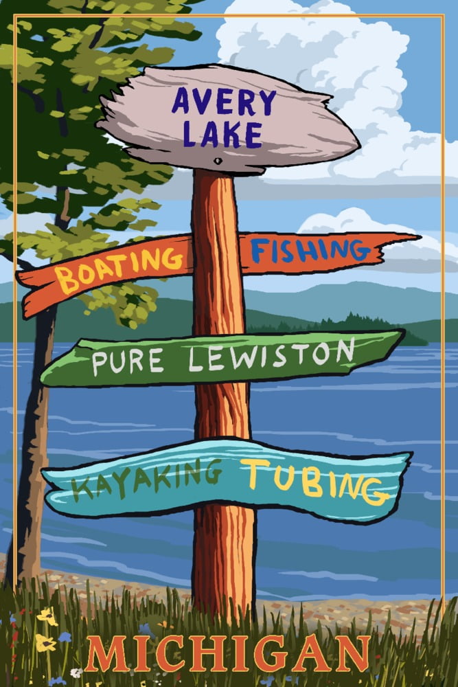 Avery Lake, Lewiston, Michigan, Destinations Sign (16x24 Giclee Gallery ...