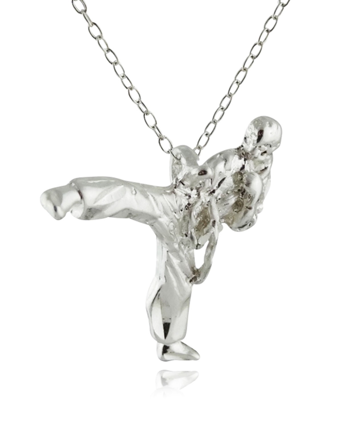 Sterling Silver 3D Taekwondo Fighter Charm Necklace, 18" Chain ...