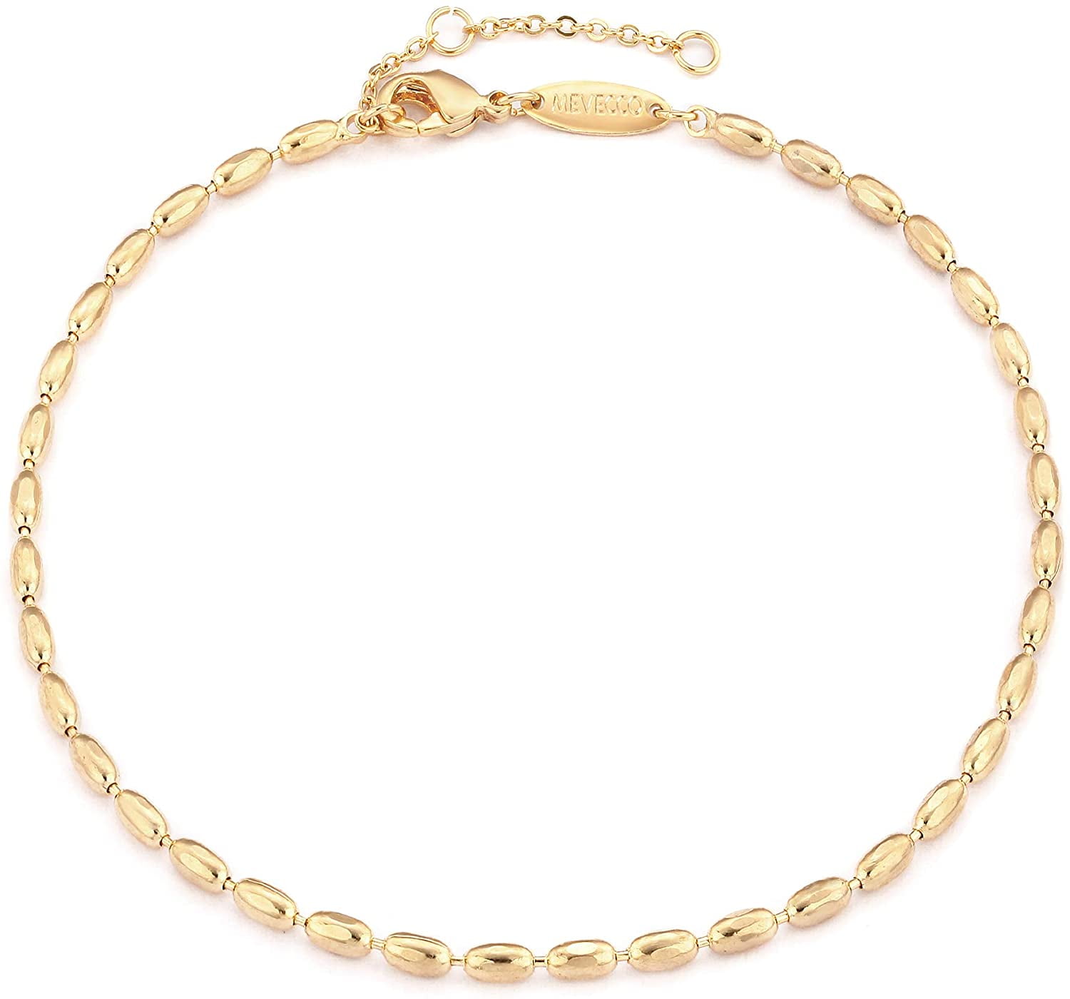 Gold Beaded Anklet,14K Gold Plated Handmade Cute Satellite Diamond Cut ...