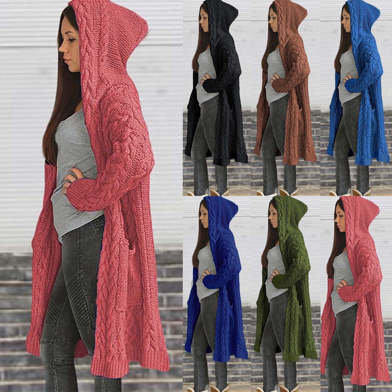 Click here for Eryao Women Hooded Open Front Cardigan Cable Knit... prices
