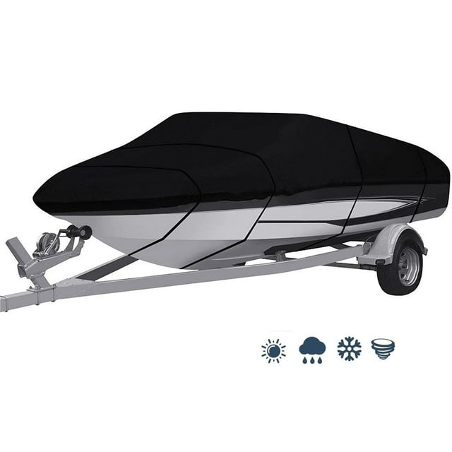 EPOTOOR 20-22ft Black Waterproof Heavy Duty 210D Boat Cover Replacement ...