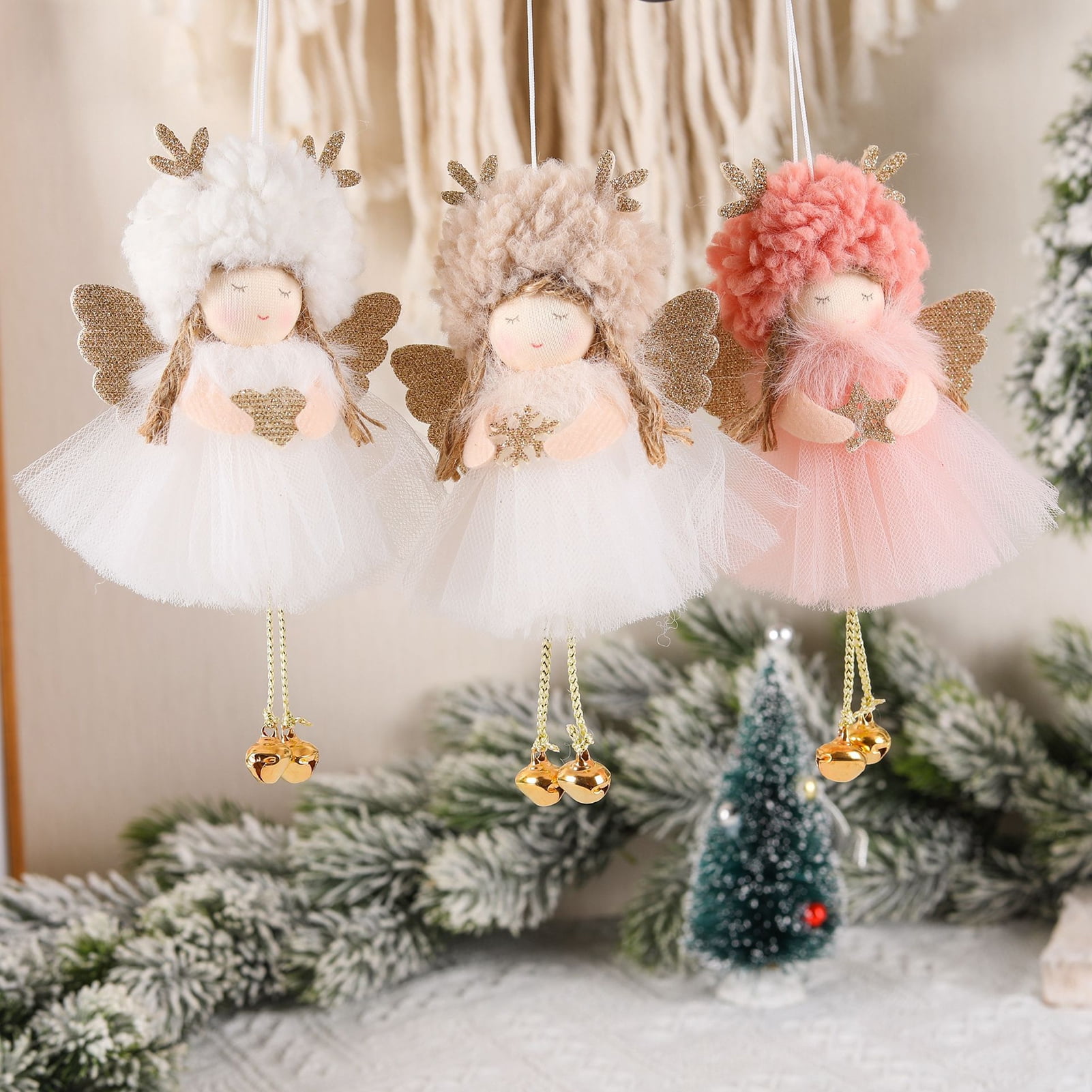 Jiaroswwei Christmas Angel Doll with Bells Tulle Skirt Deer Horn ...