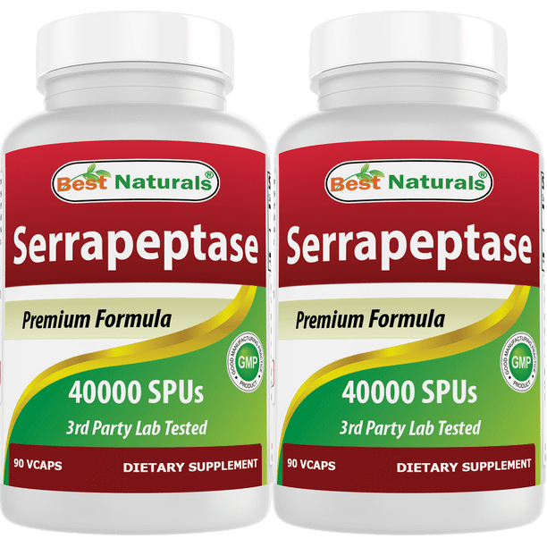 2 Pack Best Naturals Serrapeptase 40000 SPUs 90 Vegetarian Capsules ...