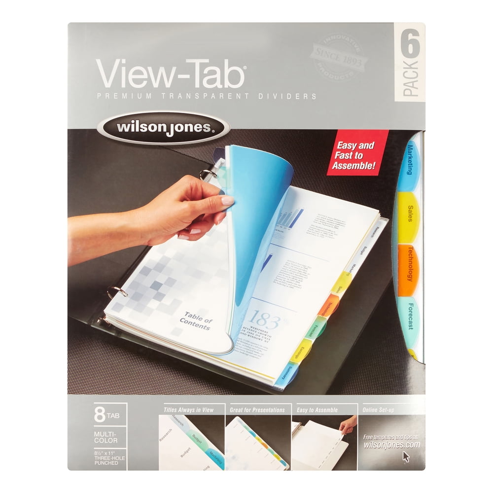 Wilson Jones View-Tab Transparent Dividers, 8-Tab Set, Multicolor ...