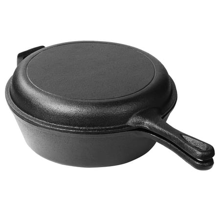 26cm Frying Pan, 3qt Skillet and Lid Set Pre-Seasoned Cast Iron 2-In-1 ...