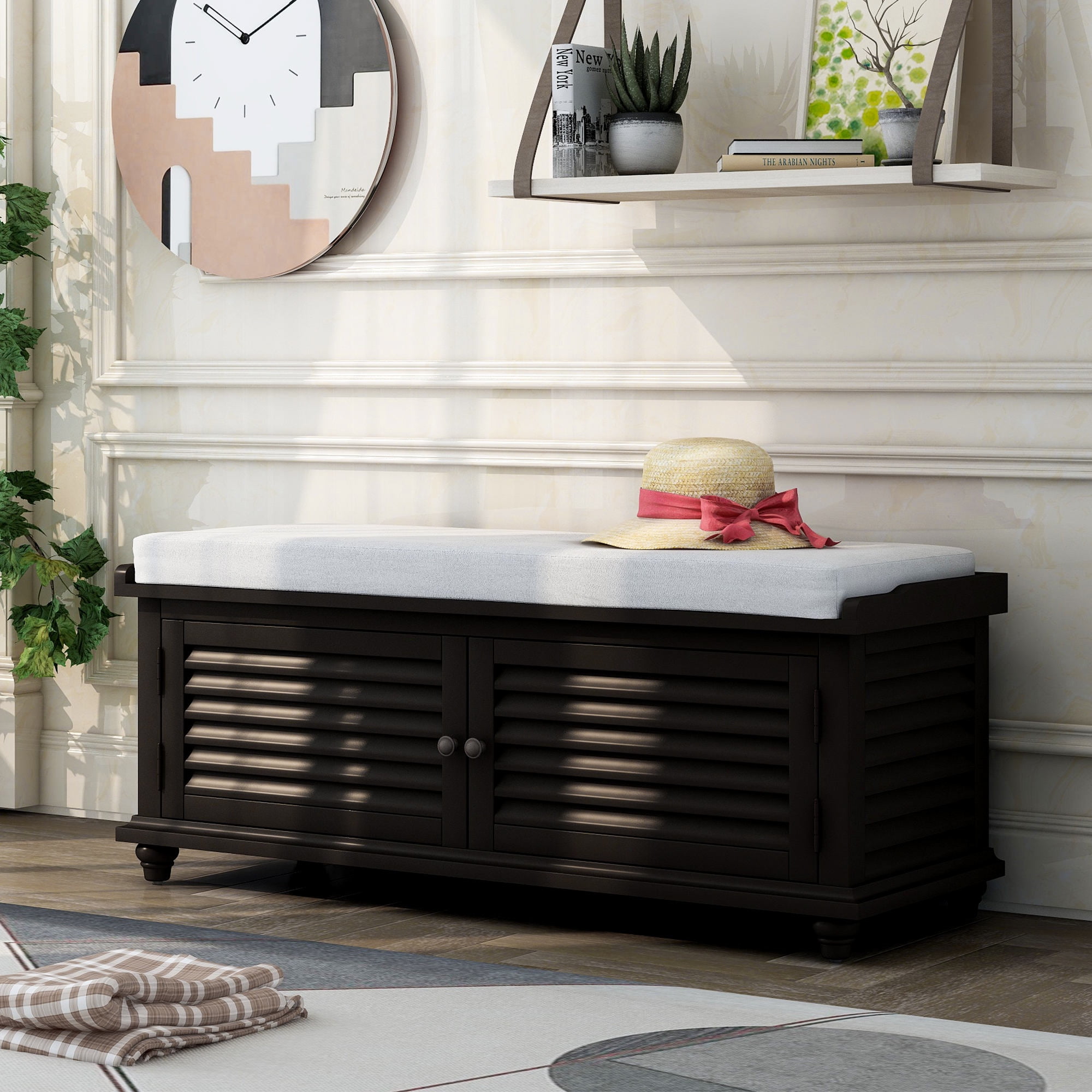 Storage Bench, Wooden Bed Bench with Storage, Entryway Bench with ...
