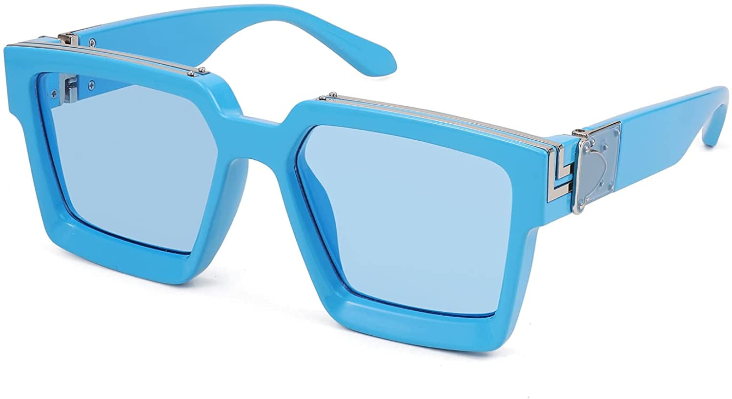 FEISEDY Retro Flat Top Sunglasses Thick Square Frame Metal Buckle Hip ...