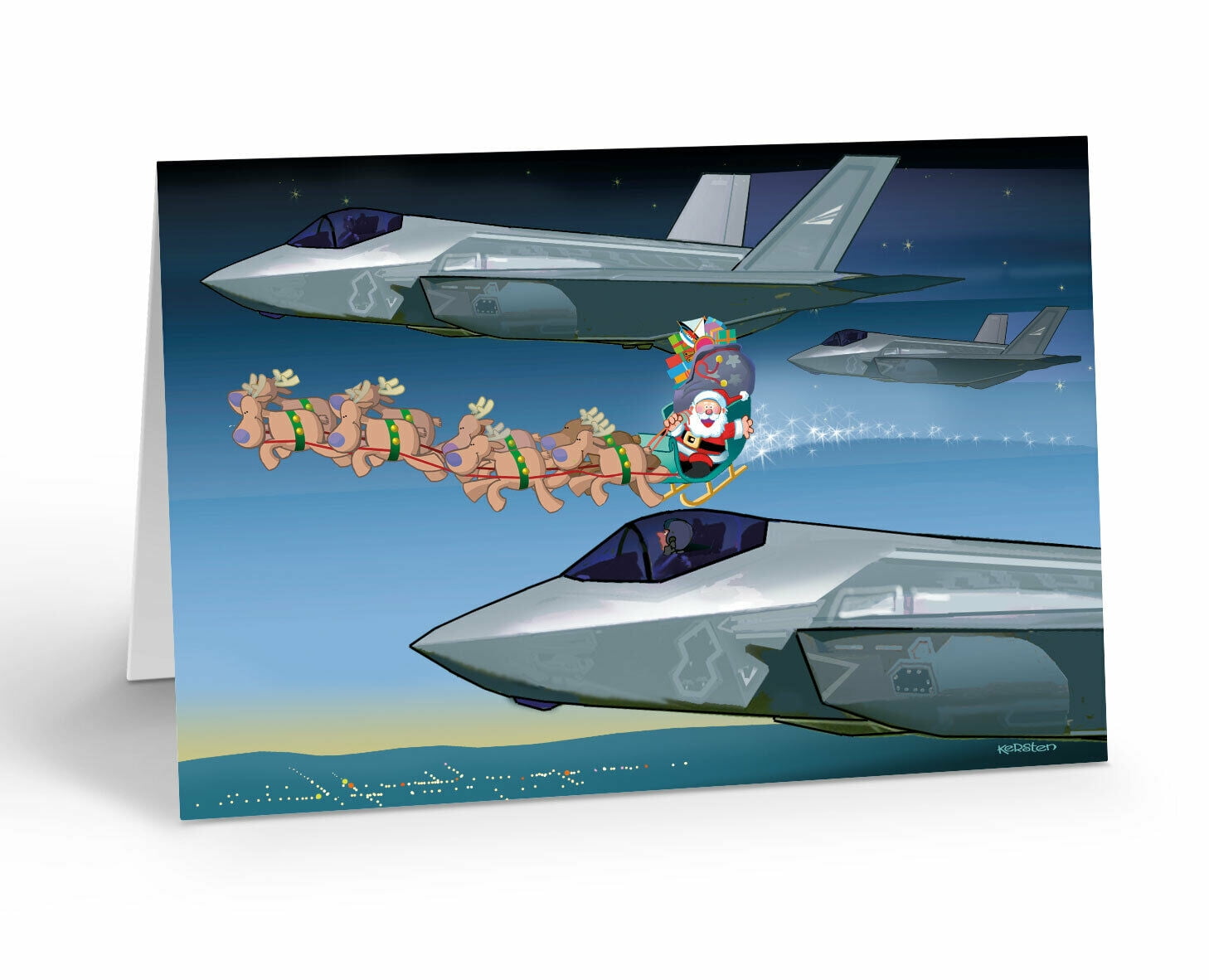 Stonehouse Collection F-35 Lightening II Escorts Santa Christmas Card ...